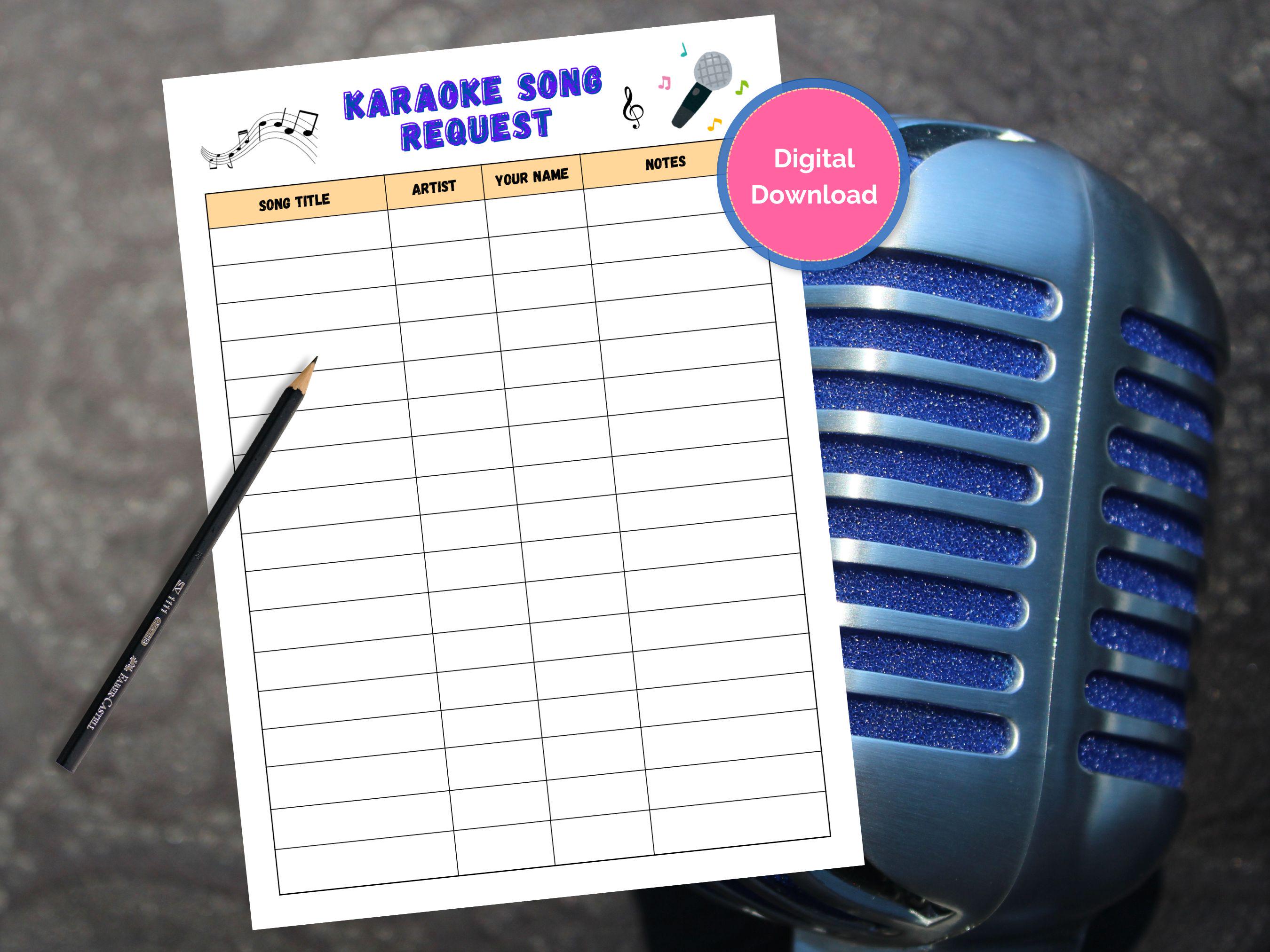 Karaoke Party Song Request Printable, Karaoke List, Organize Guest ...