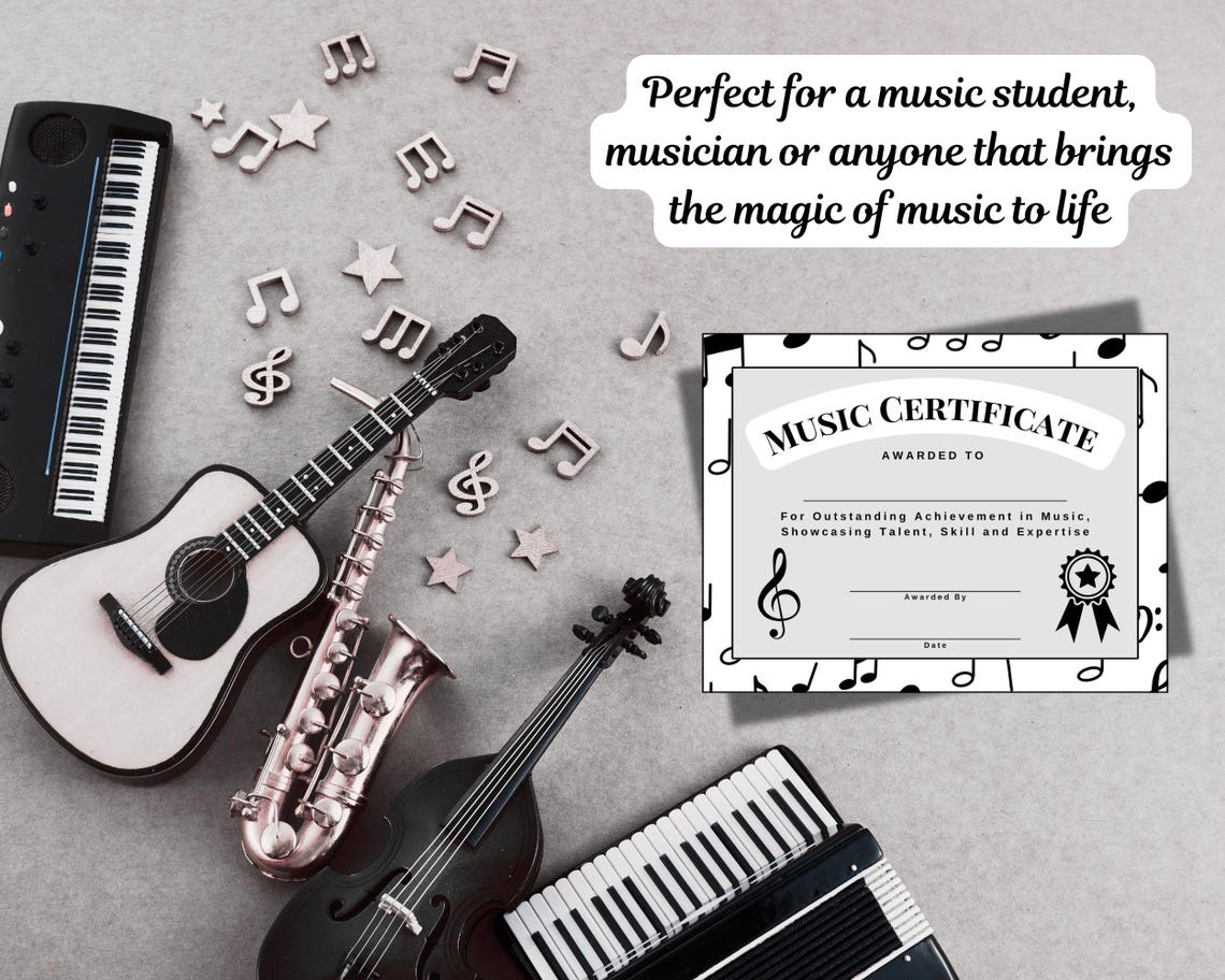 Music Certificate Printable, Recognition Certificate, Music School ...