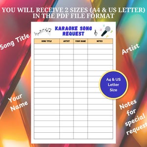 Karaoke Party Song Request Printable, Karaoke List, Organize Guest ...