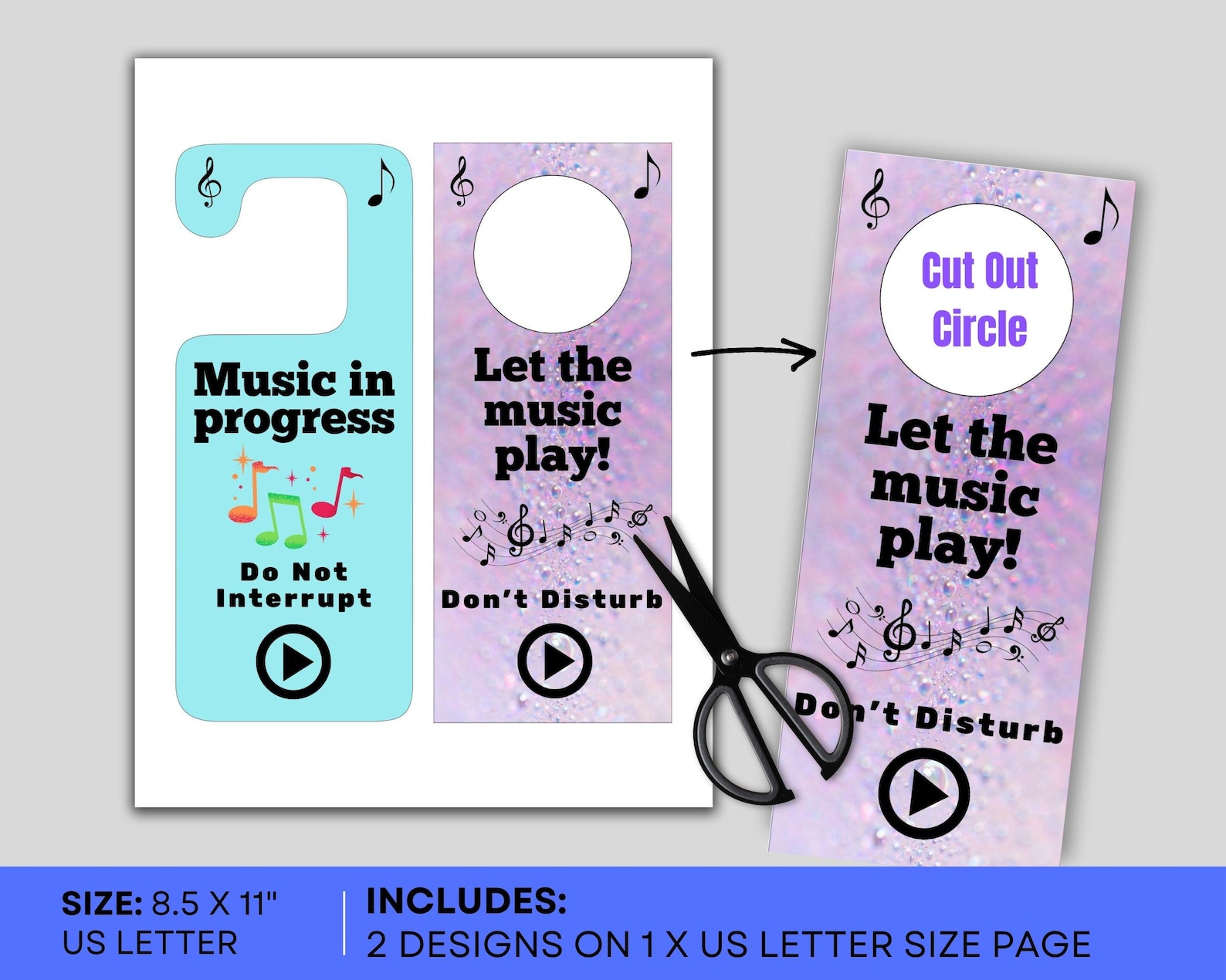 Printable Door Hangers Music Theme, Door Sign, Music Themed Door ...