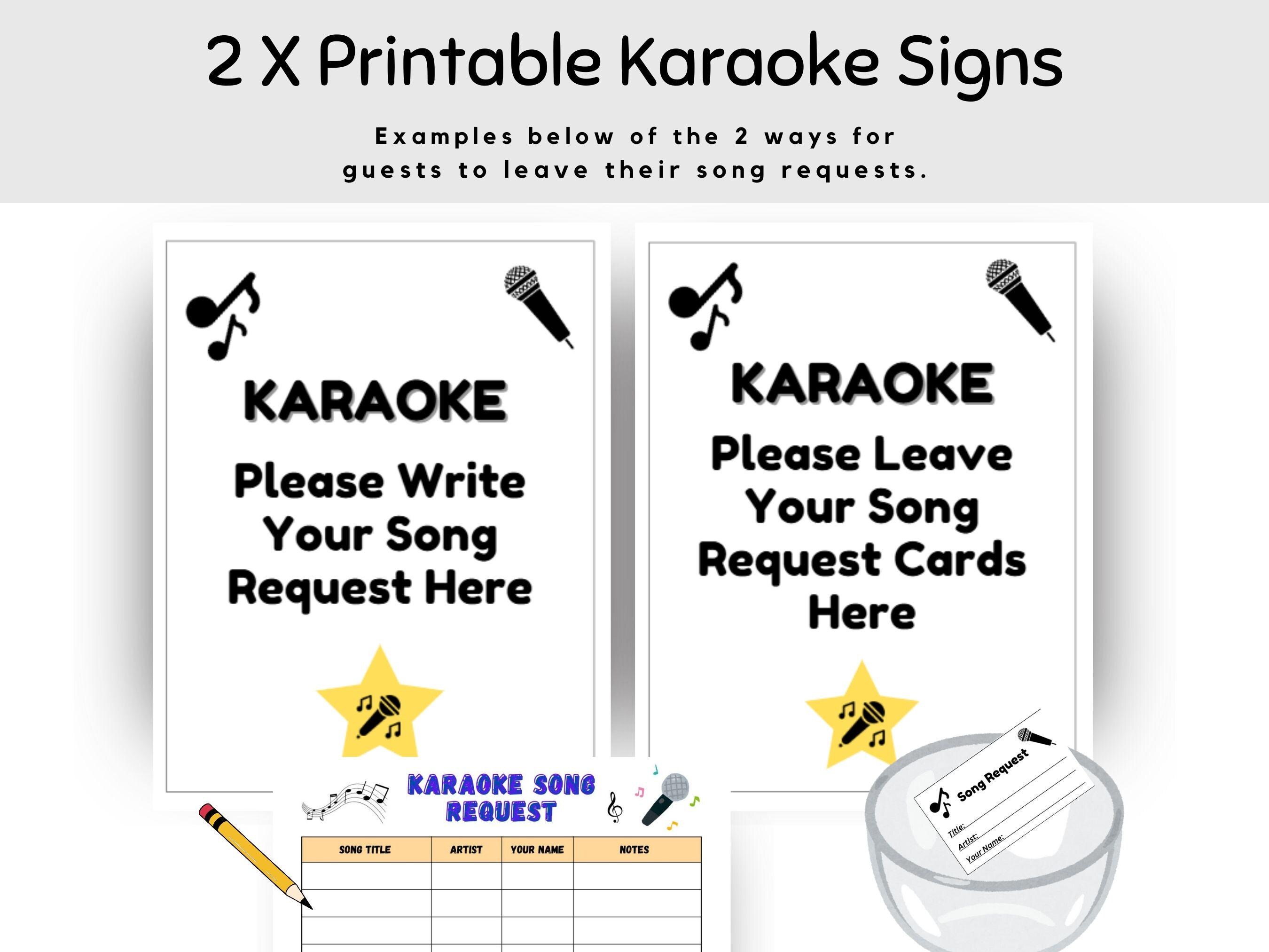 Karaoke Printable Signs, Song Request Karaoke Sheet, Karaoke ...