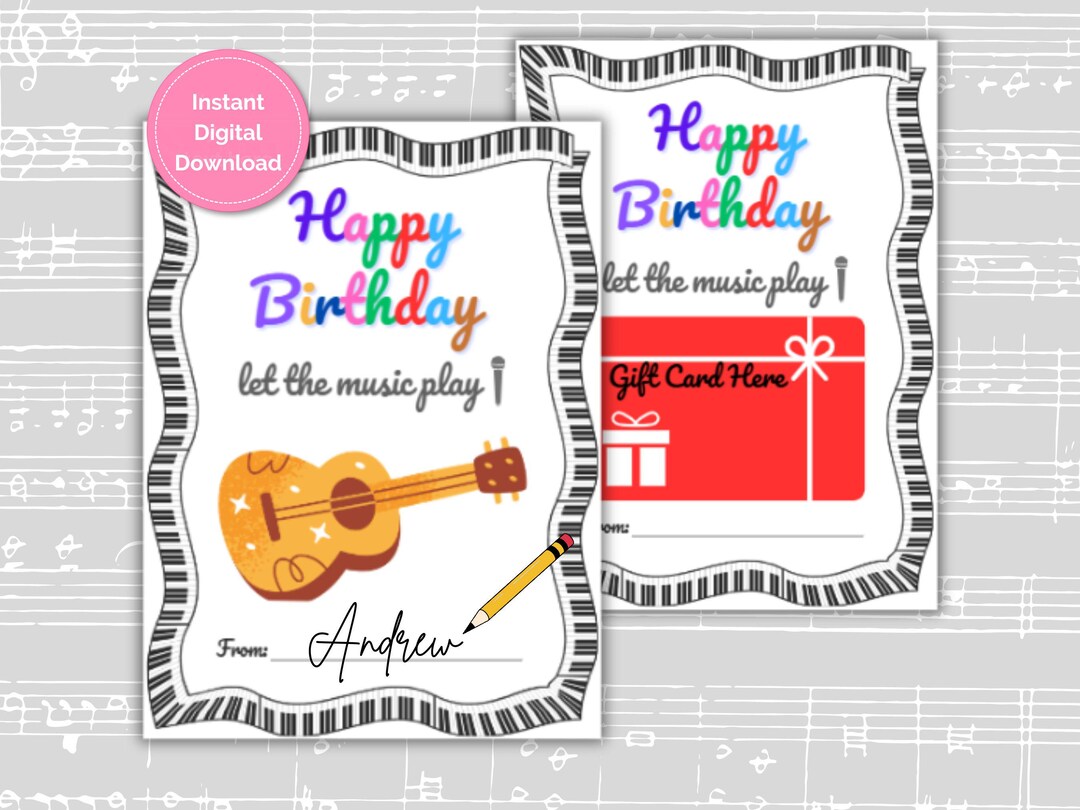 Happy Birthday Music Gift Card Holder, Printable Birthday Gift ...