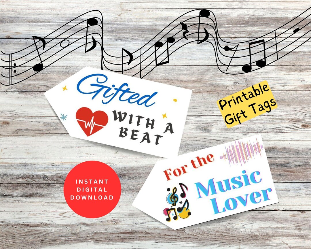 Music Printable Gift Tags, Birthday Party Favor Tags, Music Theme ...