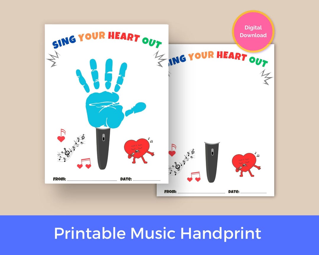 Music Handprint Art, Sing Your Heart Out Printable, Karaoke Rockstar ...