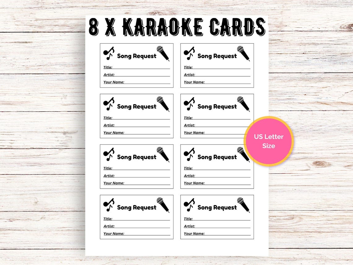 Song Request Cards for Karaoke Events, Printable Karaoke Slips, Print ...