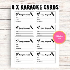 Song Request Cards for Karaoke Events, Printable Karaoke Slips, Print ...