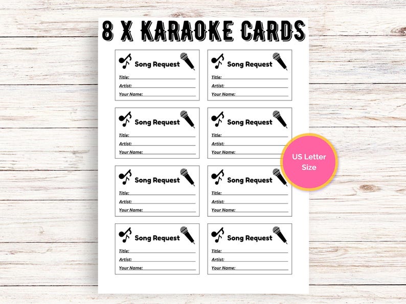 Song Request Cards for Karaoke Events, Printable Karaoke Slips, Print ...