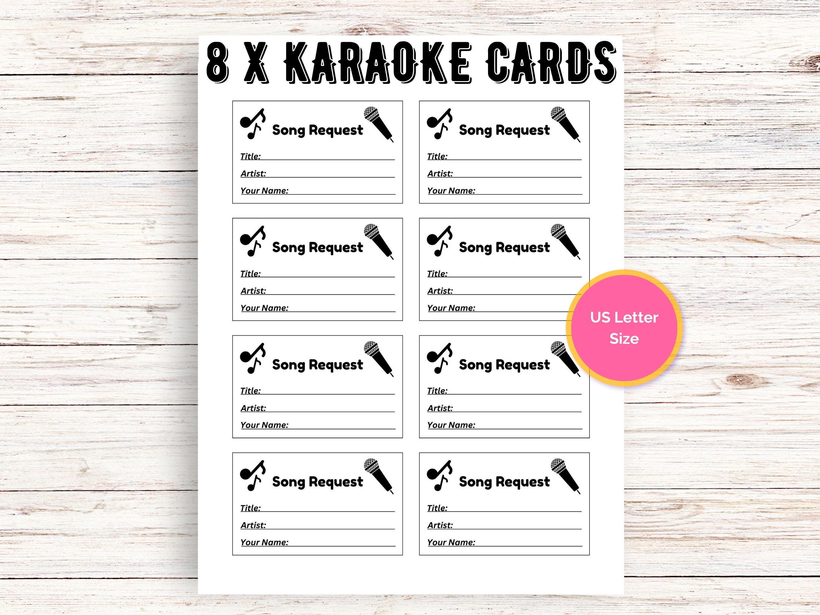 Song Request Cards for Karaoke Events, Printable Karaoke Slips, Print ...