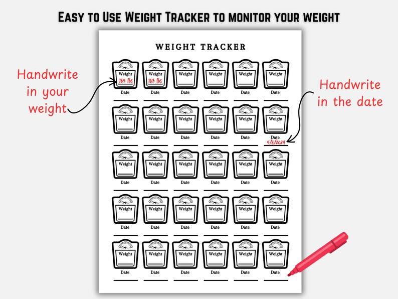 Weight Tracker Printable Template, Monitor Weight Sheet, Weight Goal ...