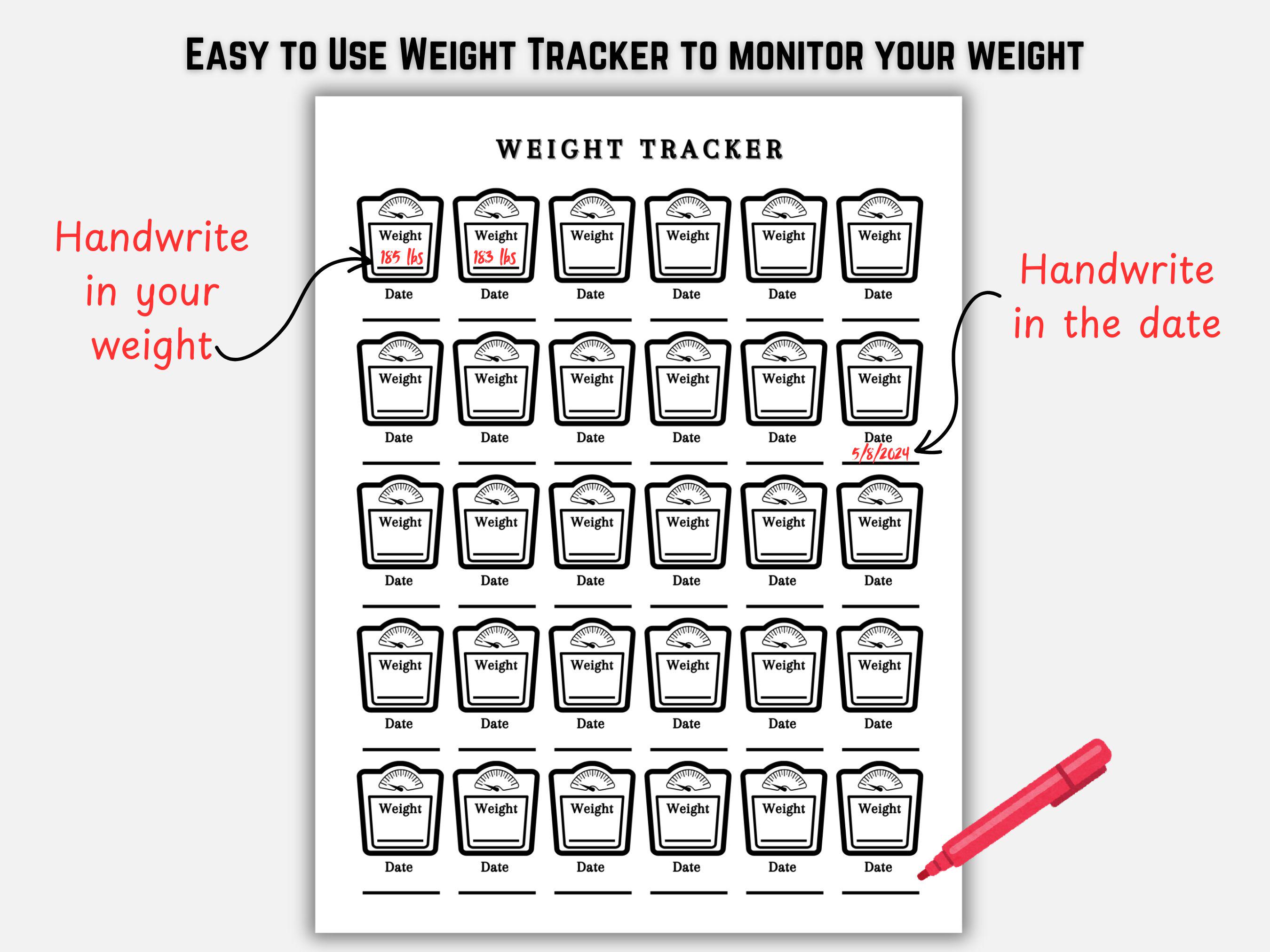 Weight Tracker Printable Template, Monitor Weight Sheet, Weight Goal ...