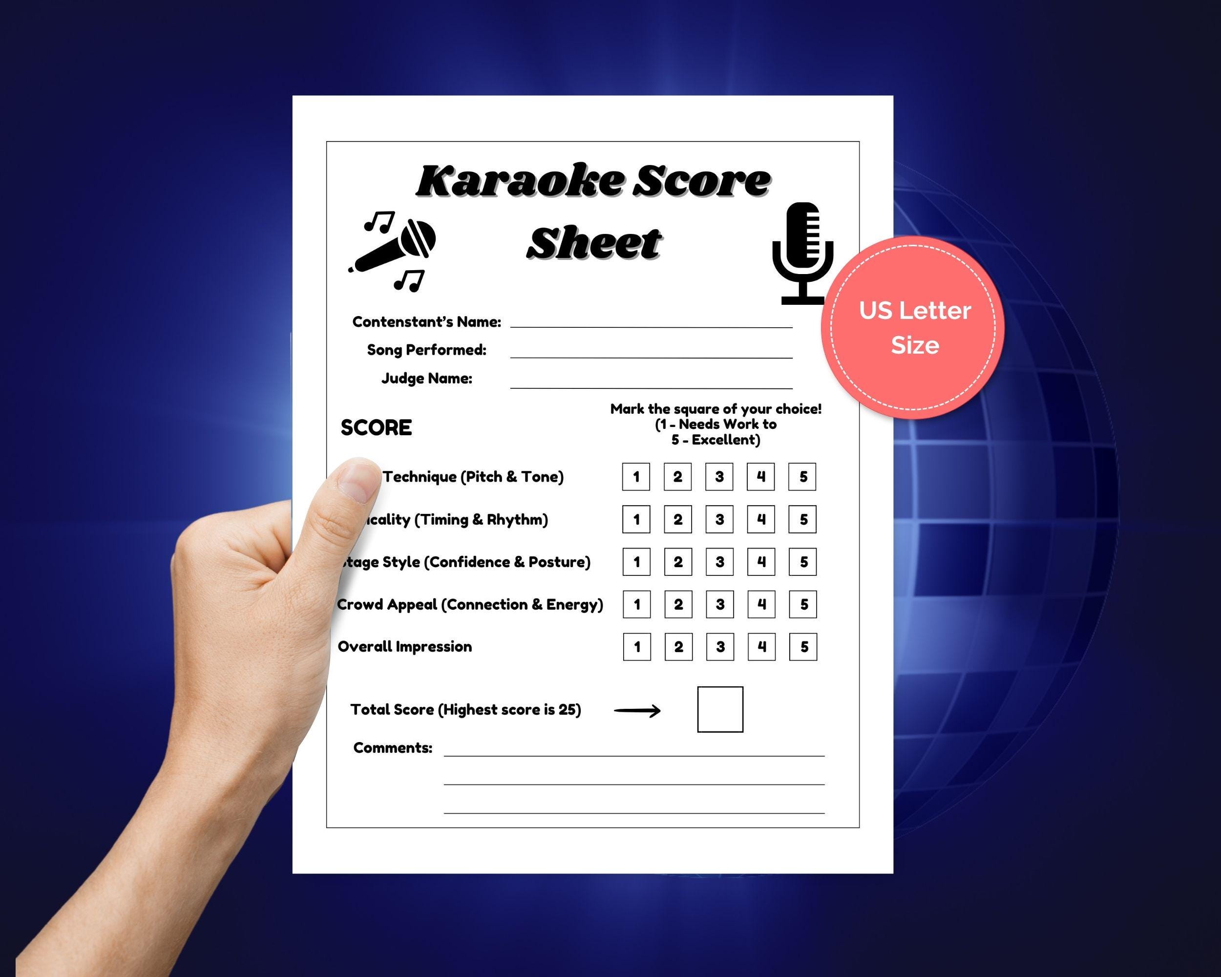 Karaoke Contest Score Sheet, Printable Singing Contest List, Best ...