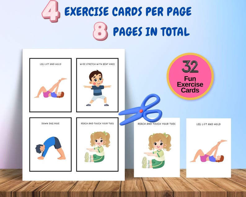 Fitness Activity for Kids, Printable Exercise Cards, Workout Planner ...