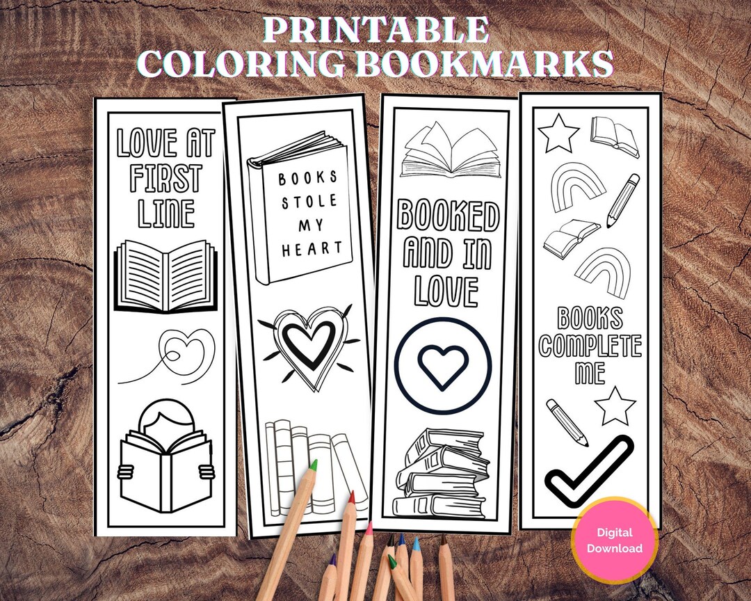 Coloring in Bookmarks Printable, Bookmarks for Kids, Gift for Booklover ...