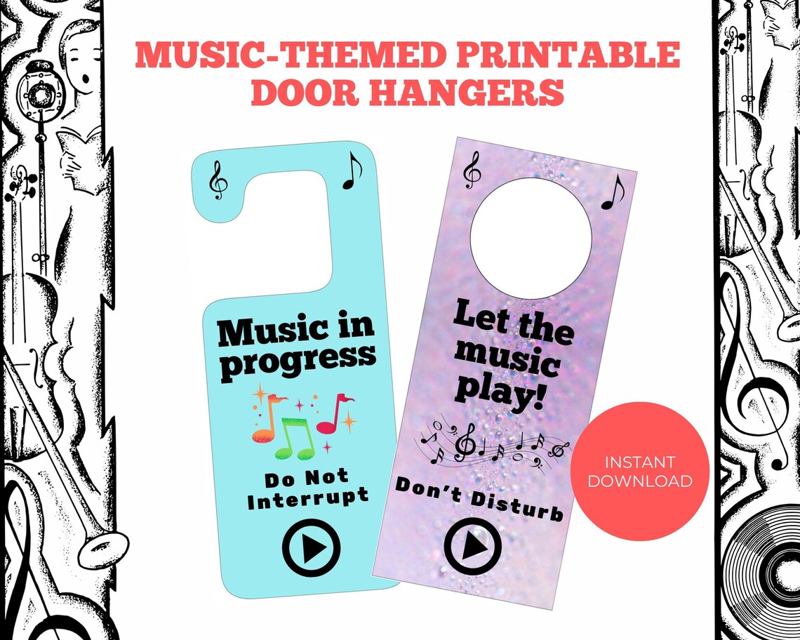 Printable Door Hangers Music Theme, Door Sign, Music Themed Door ...