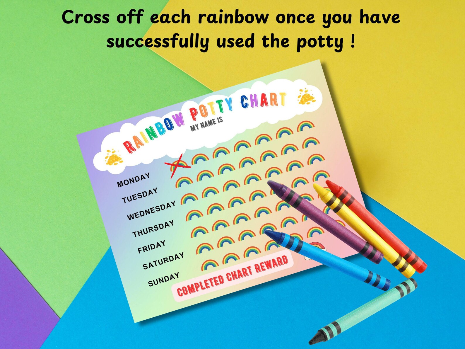 Rainbow Potty Training Chart, Kids Reward Fun Chart, Printable Potty ...