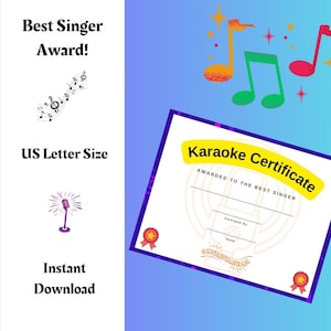 Karaoke Winners Certificate | Printable Singing Award | Best Singing ...