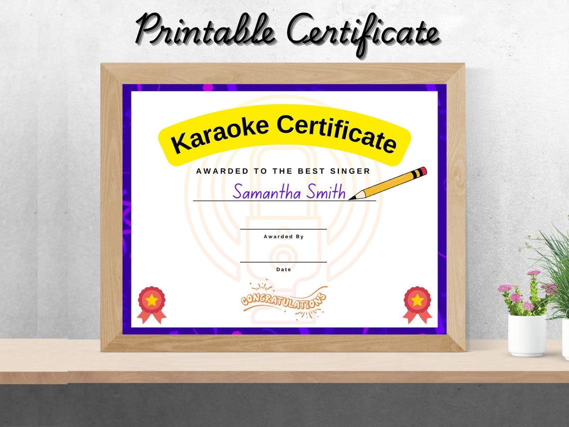 Karaoke Winners Certificate | Printable Singing Award | Best Singing ...