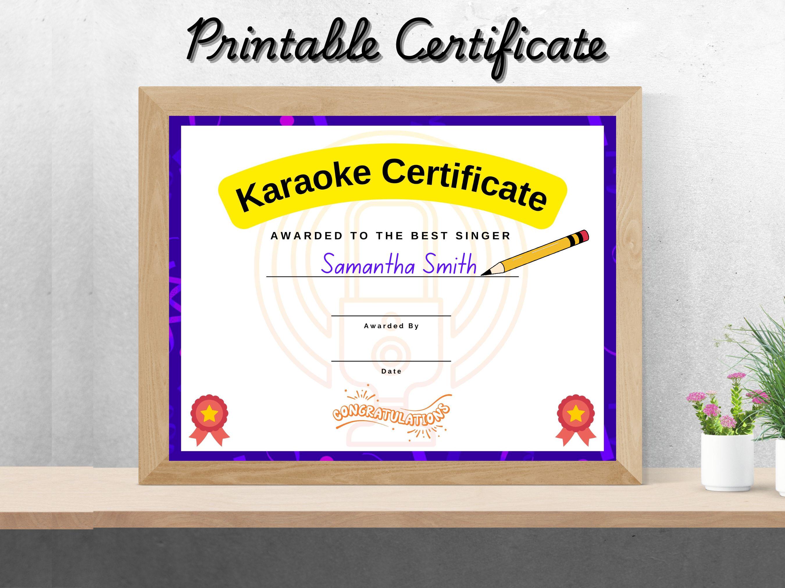 Karaoke Winners Certificate | Printable Singing Award | Best Singing ...