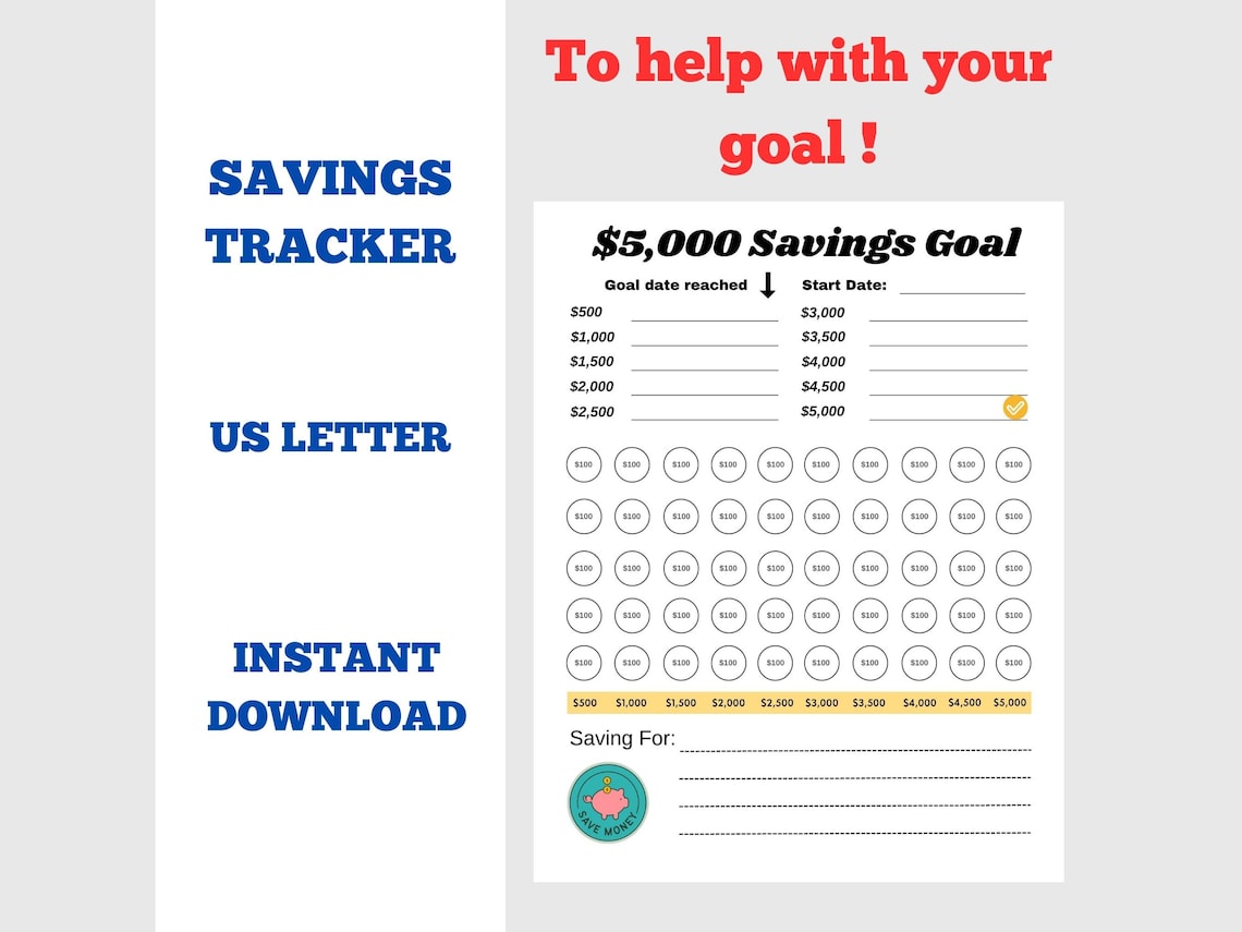 Savings Goal Tracker Printable | Savings Goal Planner | Finance Tracker ...
