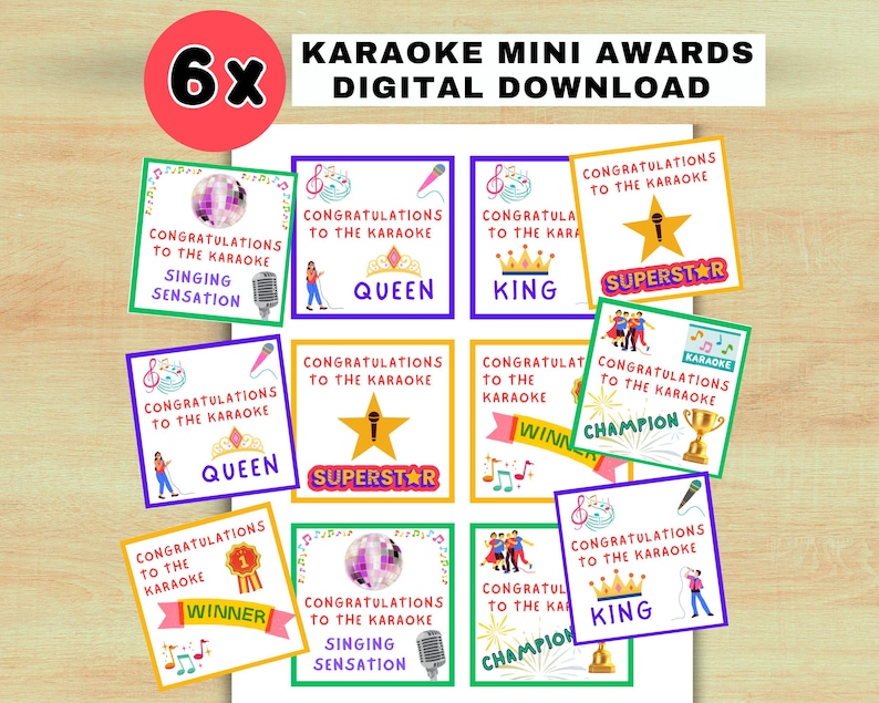 Karaoke Printable Awards, Karaoke Lover, Karaoke Mini Cards, Karaoke ...