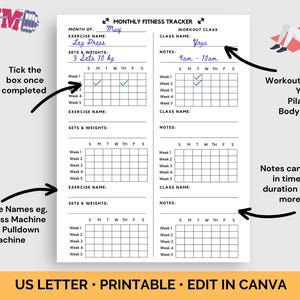 Editable Fitness Tracker, Personalized Fitness Planner, Monthly Tracker ...