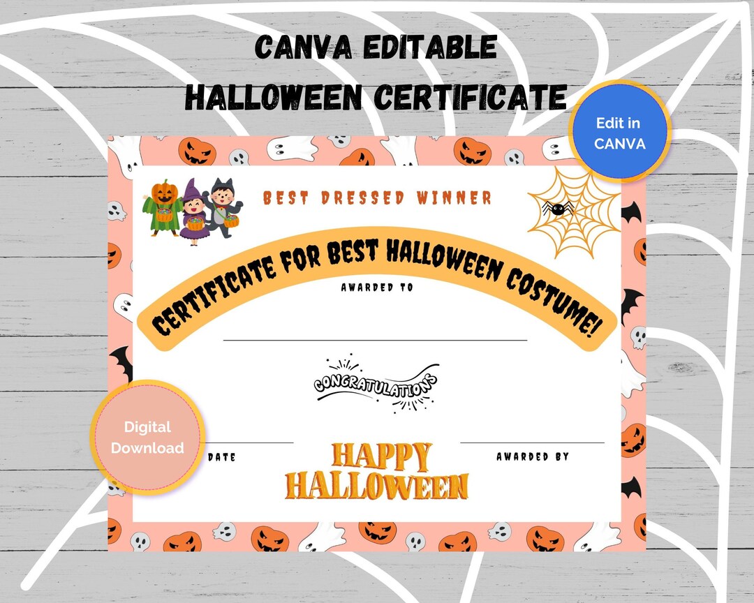 Editable Canva Halloween Certificate | Printable Best Dressed ...