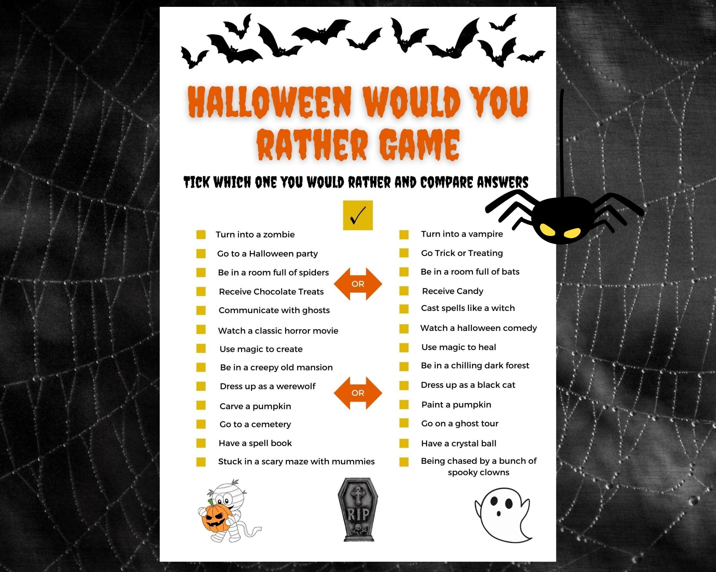 Spooky Halloween Fun Printable Would You Rather Game Halloween Party ...