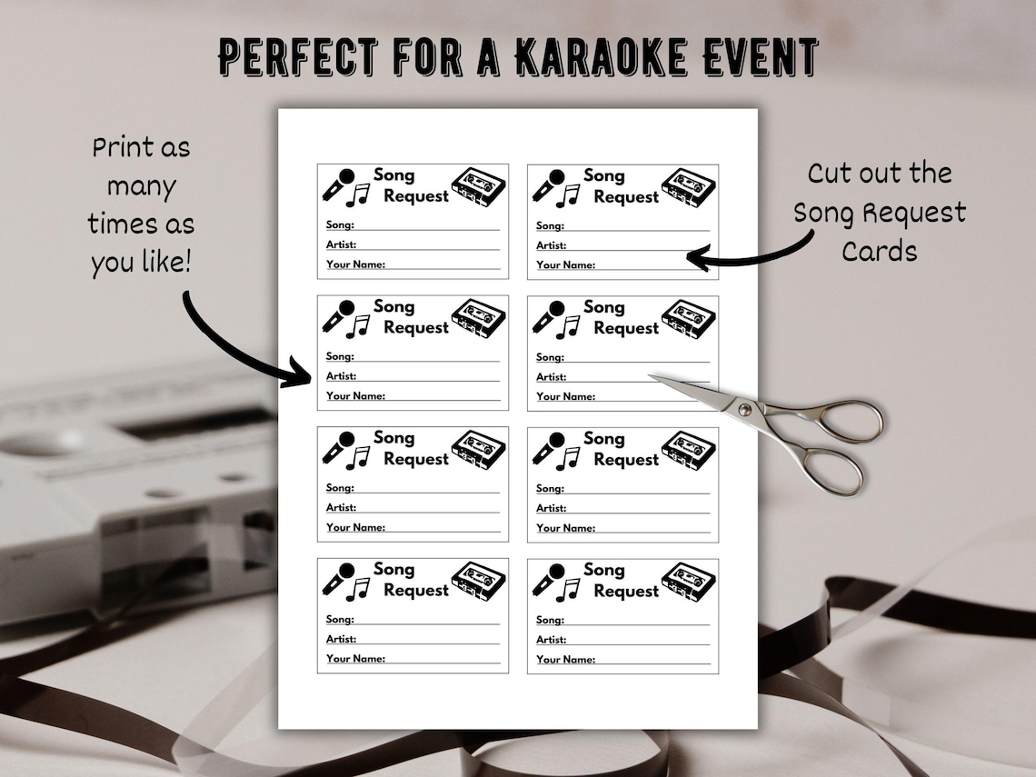 Song Request Cards for Karaoke Events, Printable Karaoke Slips, Print ...
