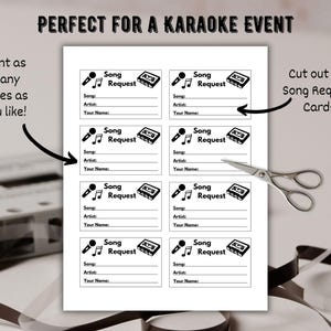 Song Request Cards for Karaoke Events, Printable Karaoke Slips, Print ...