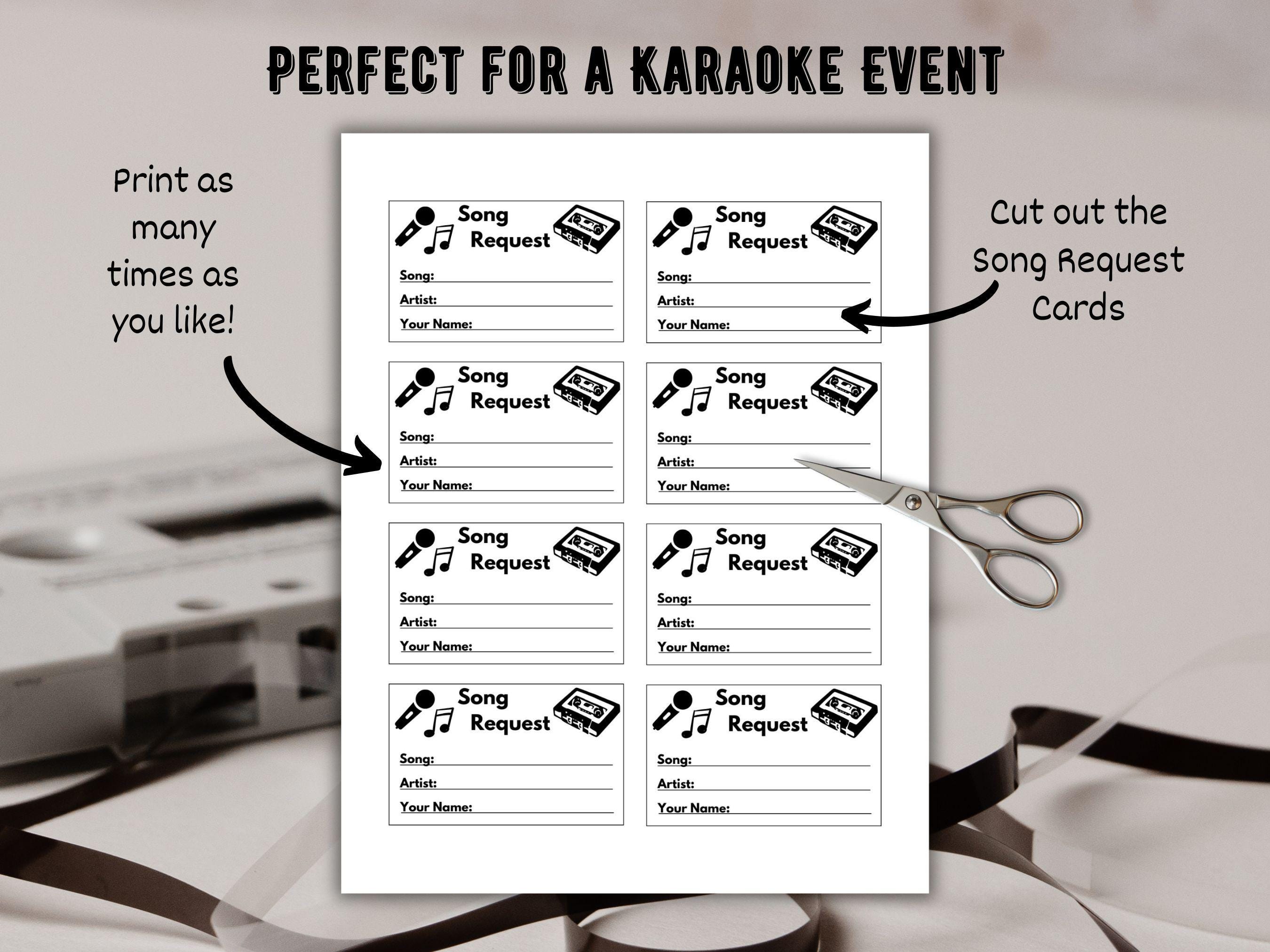 Song Request Cards for Karaoke Events, Printable Karaoke Slips, Print ...