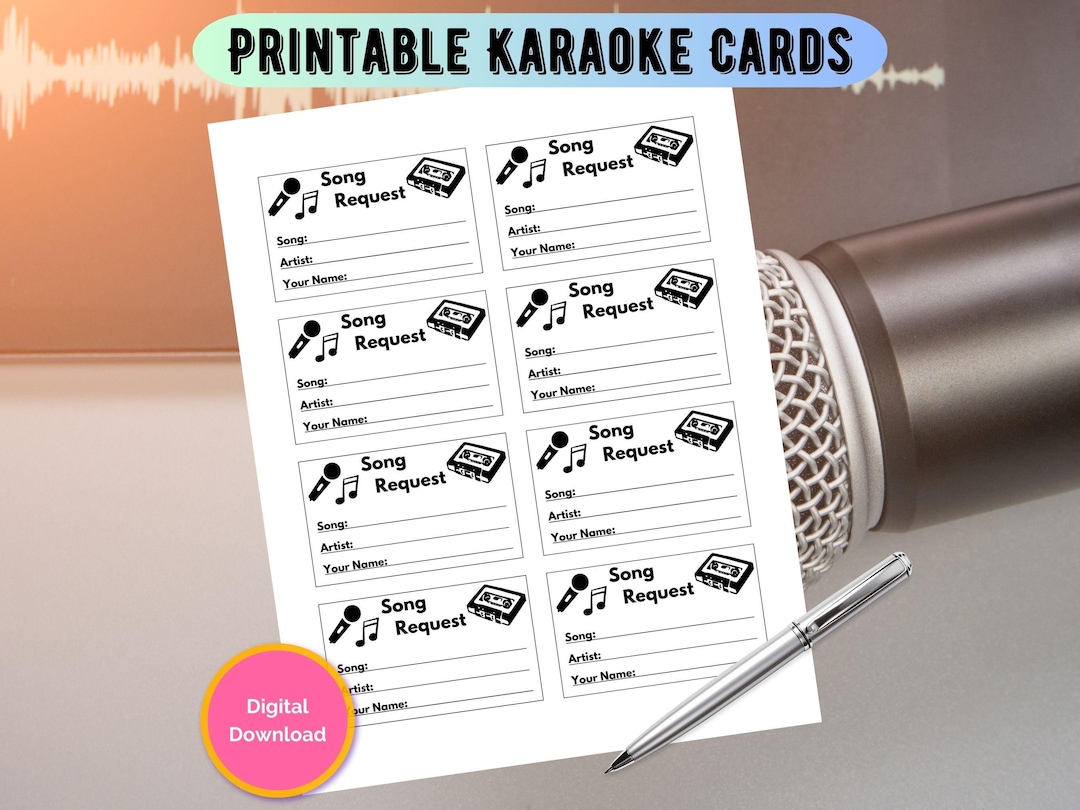 Song Request Cards for Karaoke Events, Printable Karaoke Slips, Print ...
