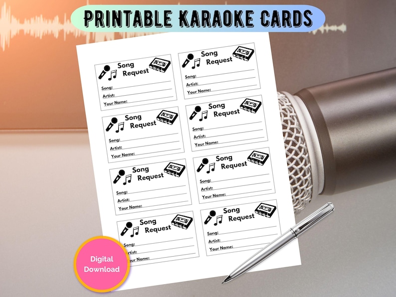 Song Request Cards for Karaoke Events, Printable Karaoke Slips, Print ...