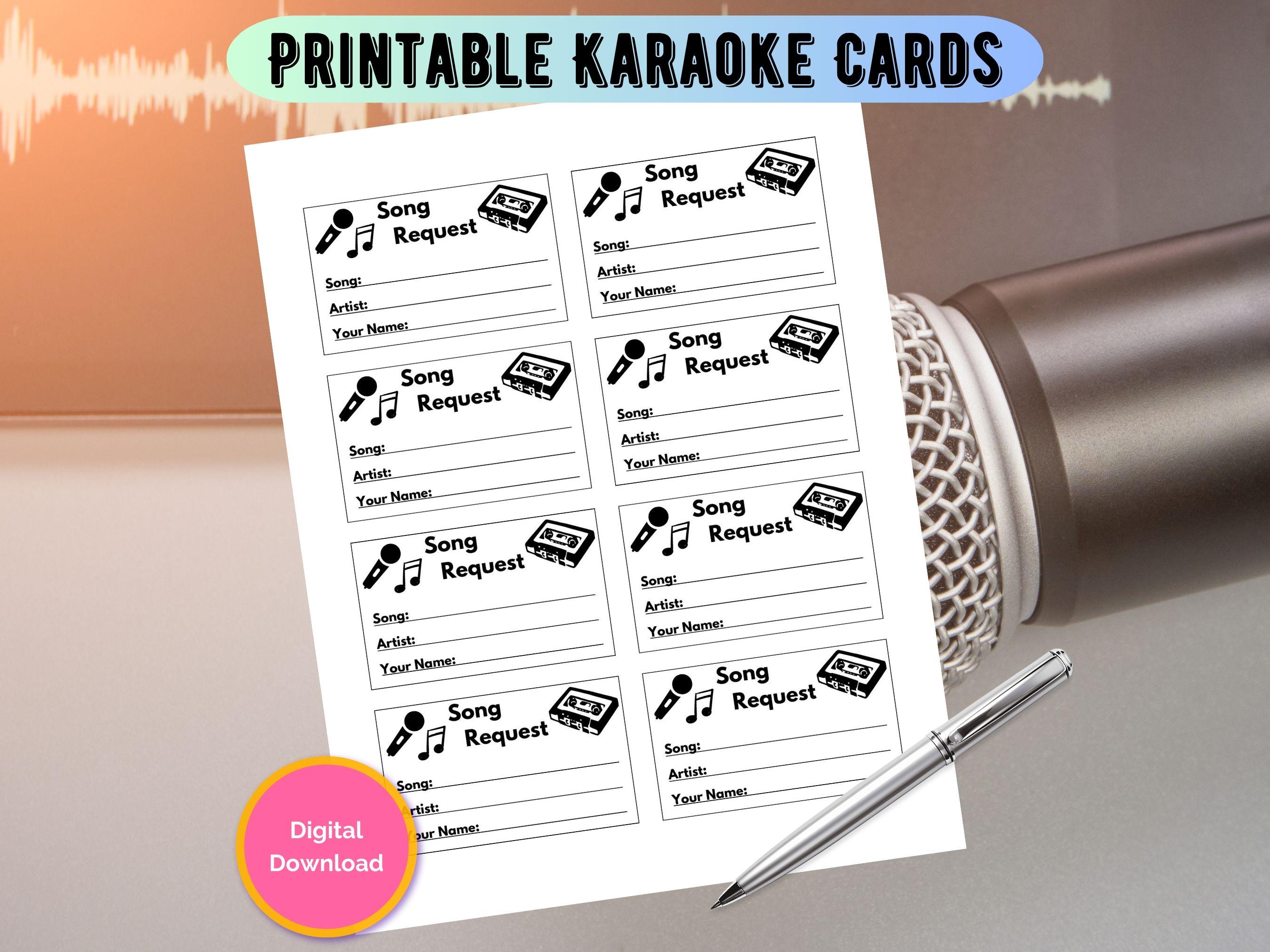 Song Request Cards for Karaoke Events, Printable Karaoke Slips, Print ...