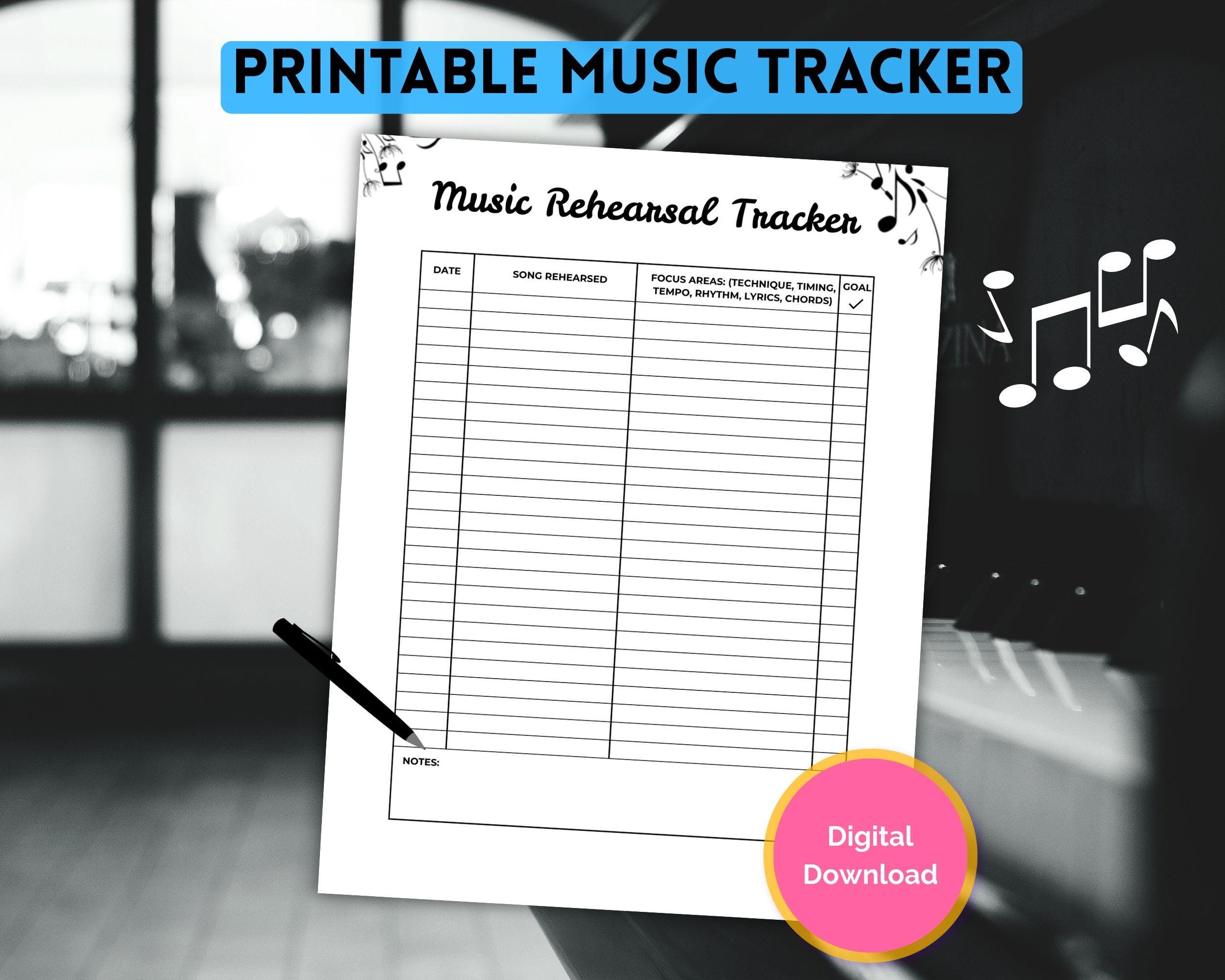 Music Rehearsal Tracker, Printable Progress Sheet, Music Practice Log ...
