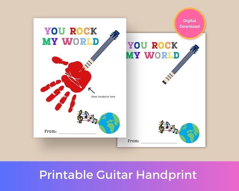 Guitar Handprint Art Printable, You Rock My World, Rockstar Handprint ...