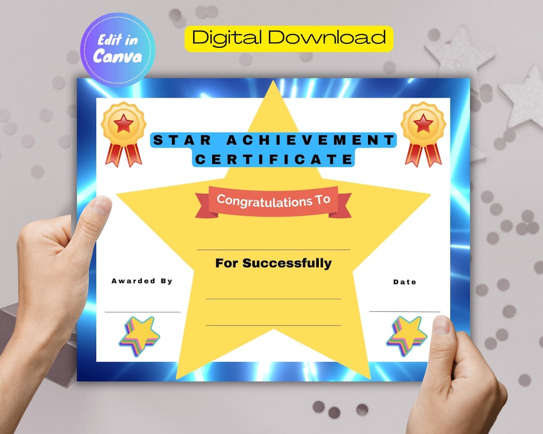 Star Achievement Editable Certificate, Printable School Award, Student ...