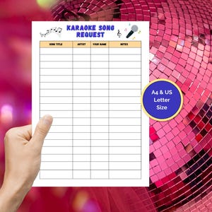 Karaoke Party Song Request Printable, Karaoke List, Organize Guest ...