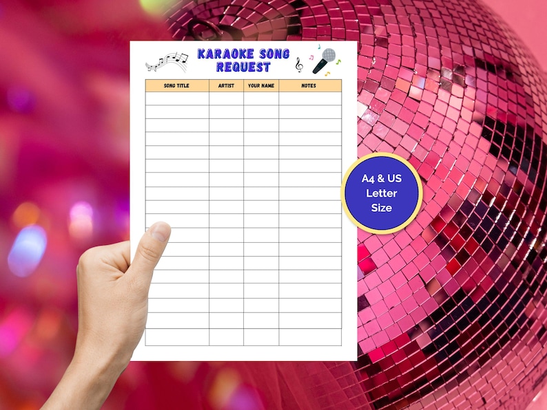 Karaoke Party Song Request Printable, Karaoke List, Organize Guest ...