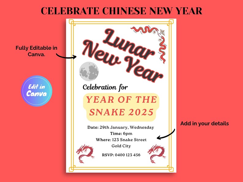 Editable Lunar New Year Invites, Festive Editable Printables for ...