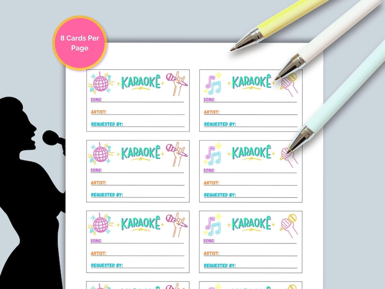 Printable Song Request Cards, Color Karaoke Slips, Karaoke Event, Print ...