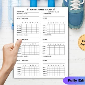 Editable Fitness Tracker, Personalized Fitness Planner, Monthly Tracker ...