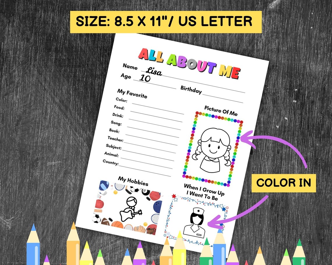 All About Me Printable, Back to School Activity for Kids, Drawing and ...