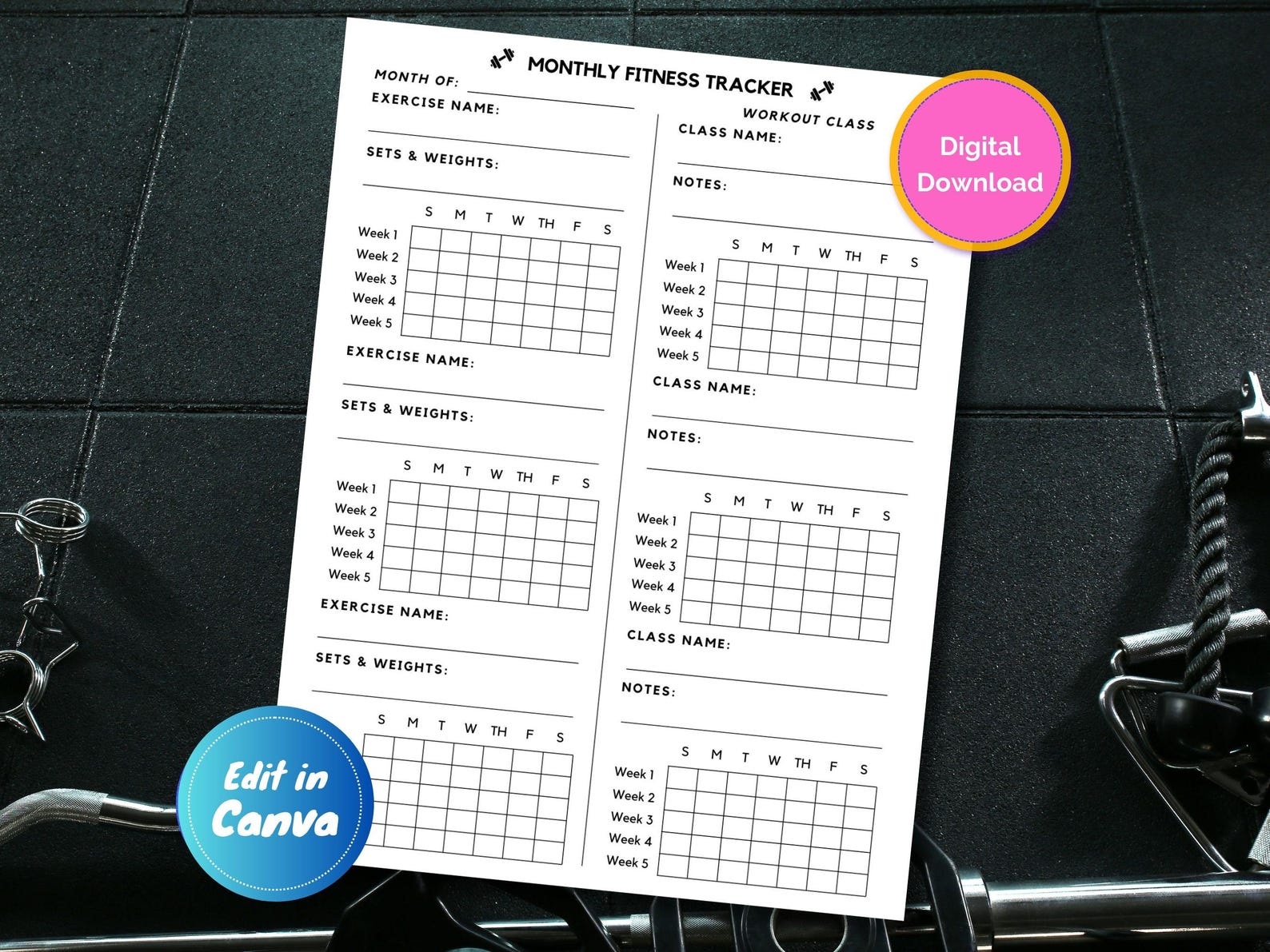 Editable Fitness Tracker, Personalized Fitness Planner, Monthly Tracker ...