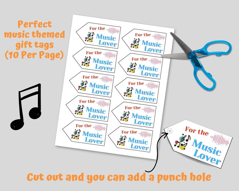 Music Printable Gift Tags, Birthday Party Favor Tags, Music Theme ...