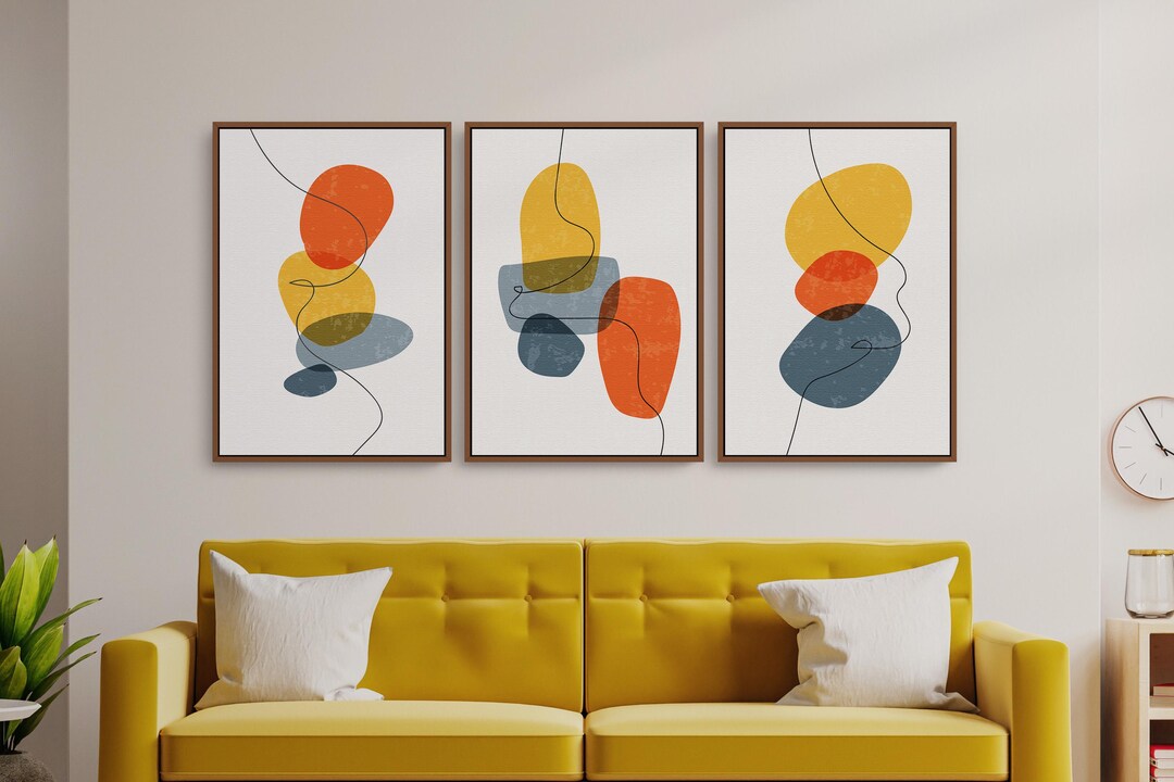 MCM Triptych Wall Art Abstract Painting, Colorful Retro Gallery Wall ...