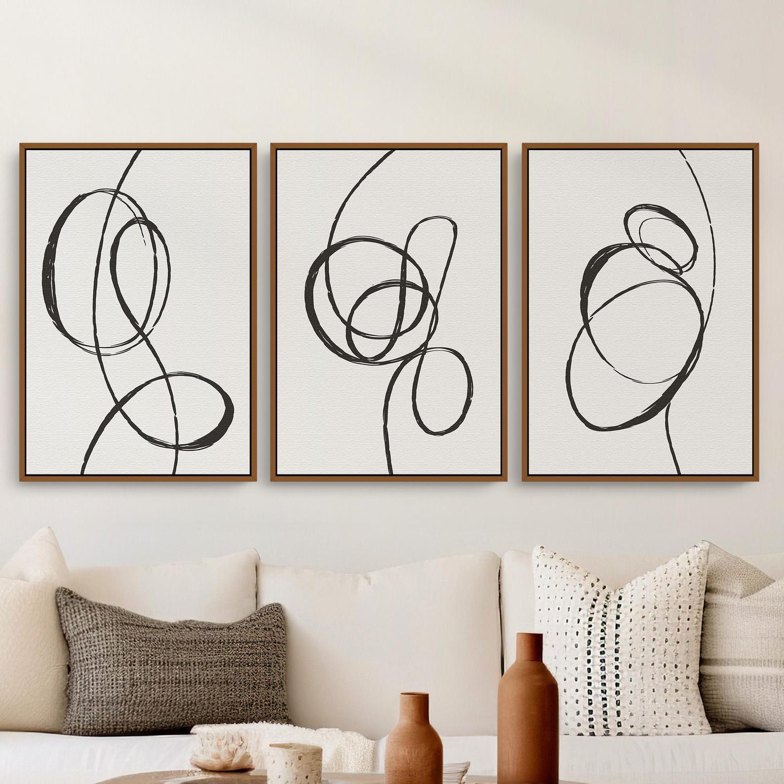 Triptych MCM Abstract Painting Black and White Wall Art, Three Piece ...