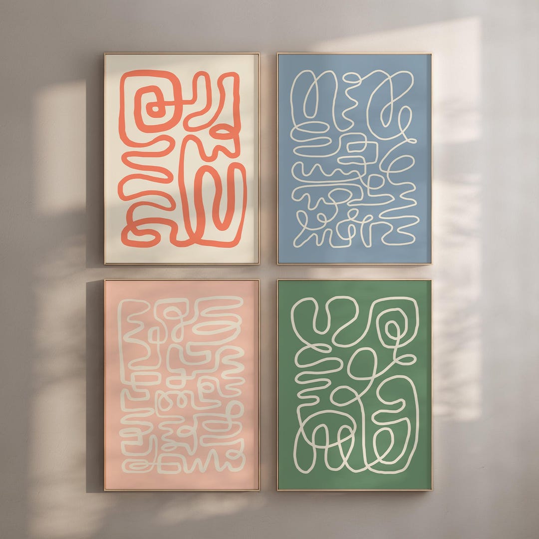Mid Century Modern Printable Wall Art, Set of 4 Retro Abstract MCM ...
