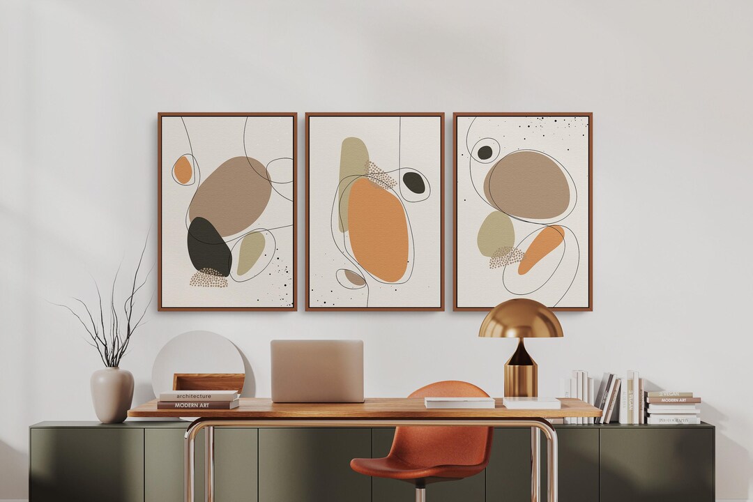 Abstract Painting MCM Beige Wall Art Set of 3 Prints, Vintage Style ...