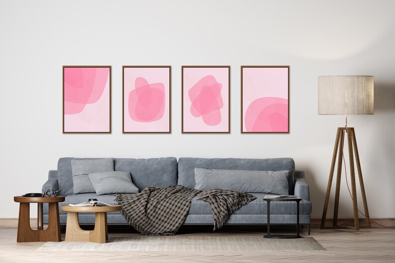Preppy Abstract Painting Girly Wall Art Set, Trendy Pink Downloadable ...