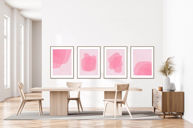 Preppy Abstract Painting Girly Wall Art Set, Trendy Pink Downloadable ...